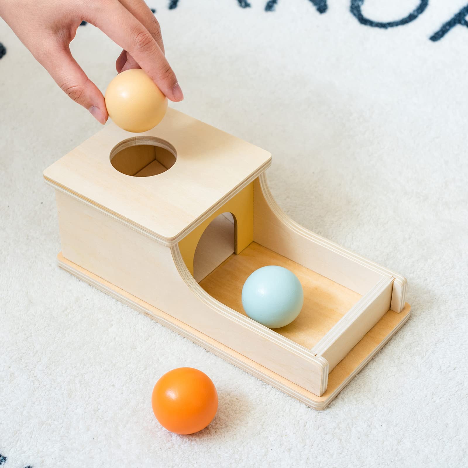 Montessori Object Permanence Box with Tray Wooden Color Ball Drop Play for 1 2 3 Year Old Toddlers Early Education