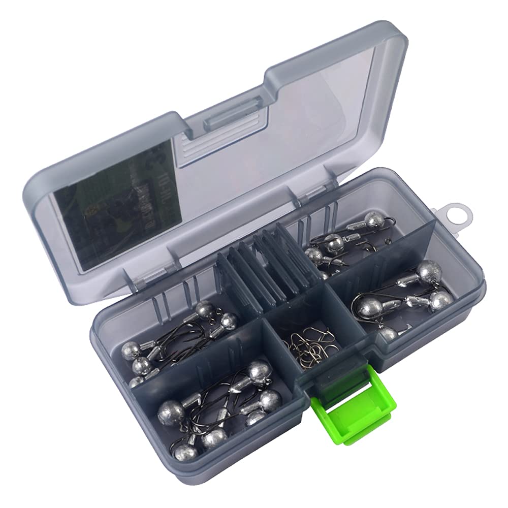 MengK 32 PCS Fishing Hook Ball Head Jig Worm Hook Fishhook for Saltwater Bottom Fishing with Tackle Box