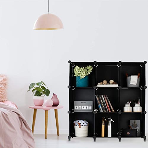 Homeries Cube Storage System β Modular DIY Plastic Closet Organizer Rack, Storage Shelves, Bookshelf, Bookcase for Bedroom, Office, Dorm Room, College, Living Room - Black (9-Cube)