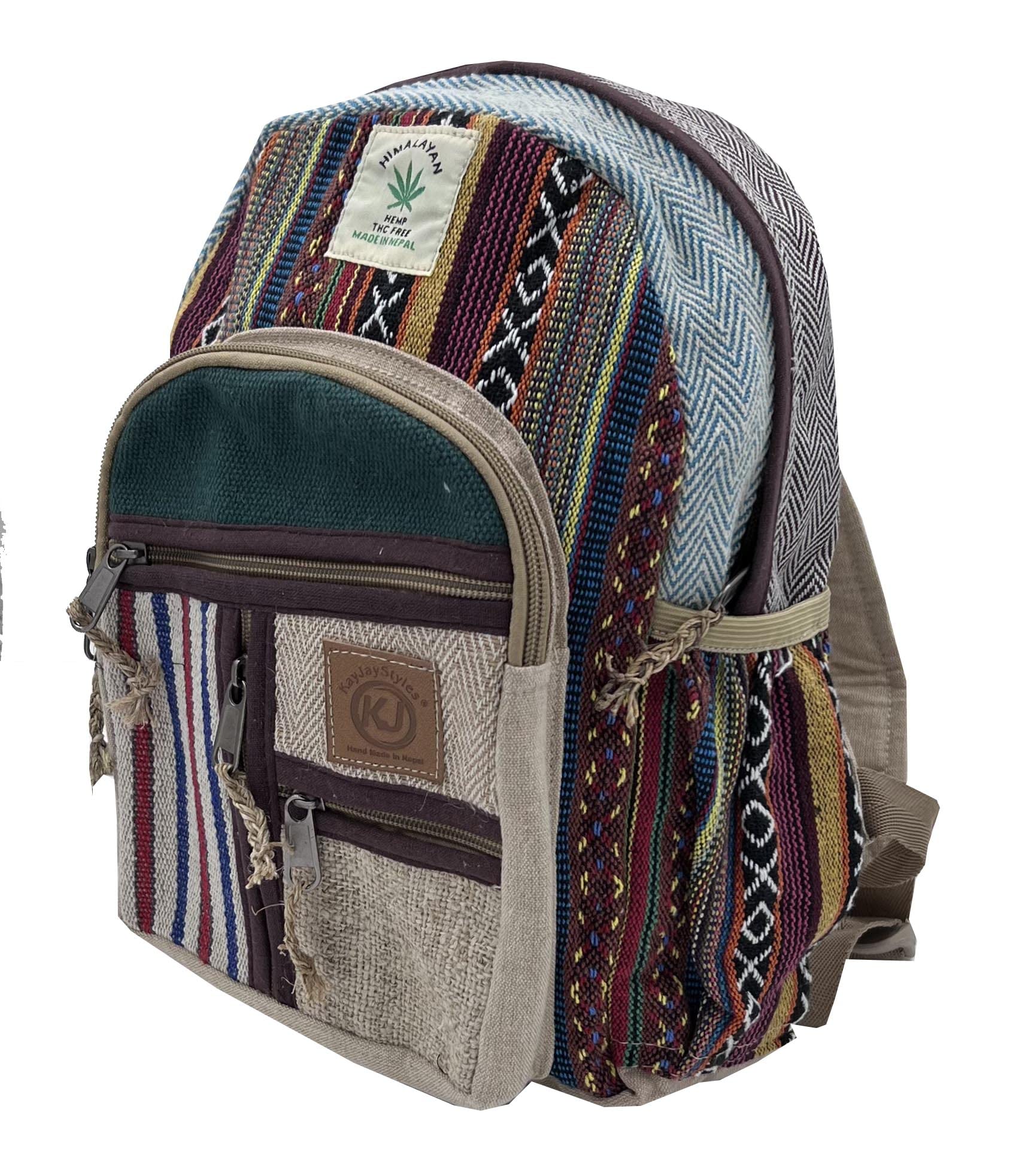 KayJayStyles Small Lightweight Daypack Backpack Handmade Himalayan Hemp Travel, Hiking, Purse for Men, Women (DayPack5)