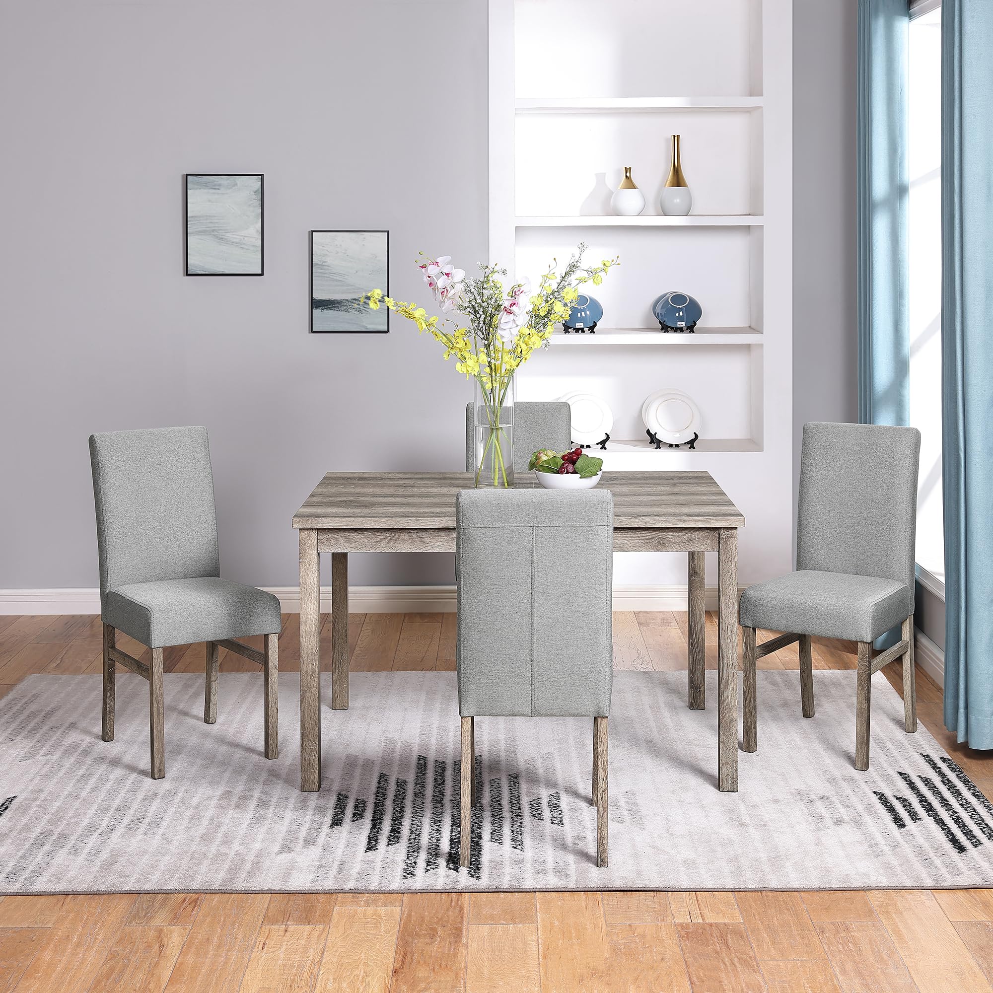 Harper & Bright Designs 5-Pieces Dining Table Set with 4 Chairs, Industrial Style Metal and Wood Frame Kitchen Table Set for Dining Room, Brown Gray