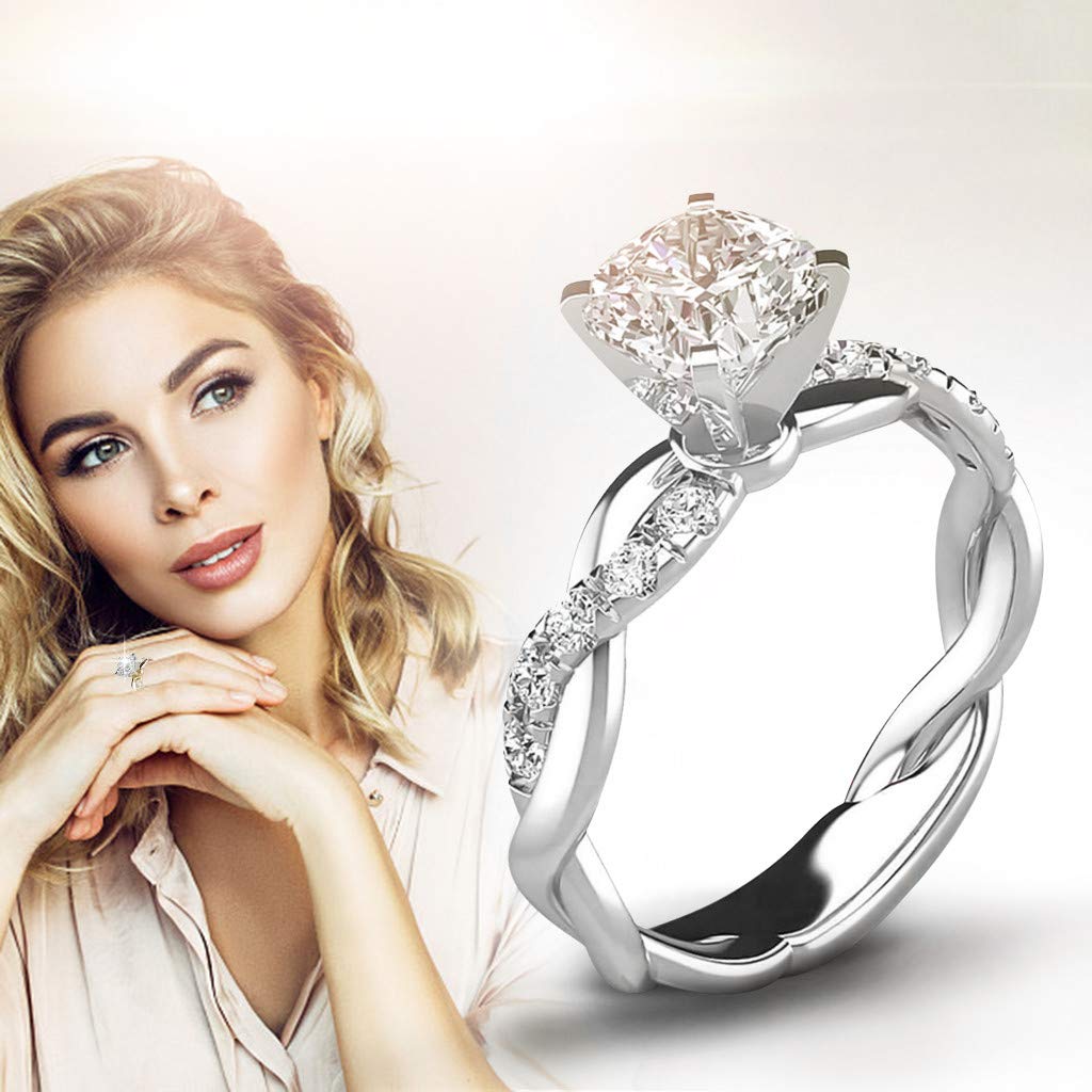 iLH Clearance Deals Rings,Silver Ring Womens Diamond Engagement Wedding Band Rings Jewelry Gift for Moms (Silver, 8)