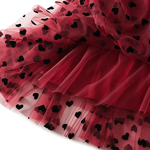 Night Women Elegant Lace Skirt Medium and Long Tulle High Elastic Waist A Line Love Prints Beach for Special Occasion Red