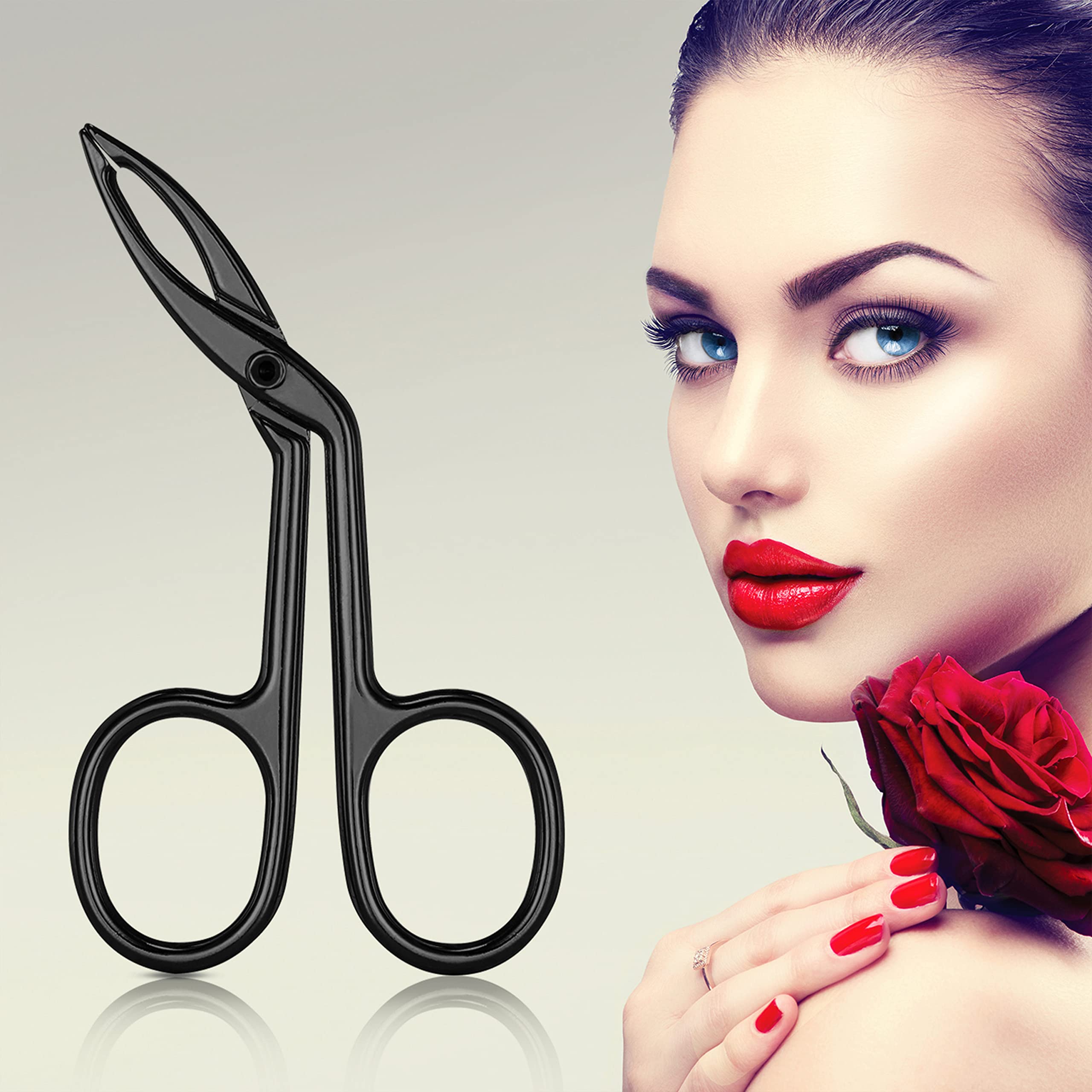 Hicarer 3 Packs Eyebrow Scissors Tweezers, Scissors Handle Shaped Eyebrow Straight Tip Tweezers Clip, Flat Tip Tweezers Hair Plucker, Straight Tip Hairgripping Eyebrow (Black Plated)