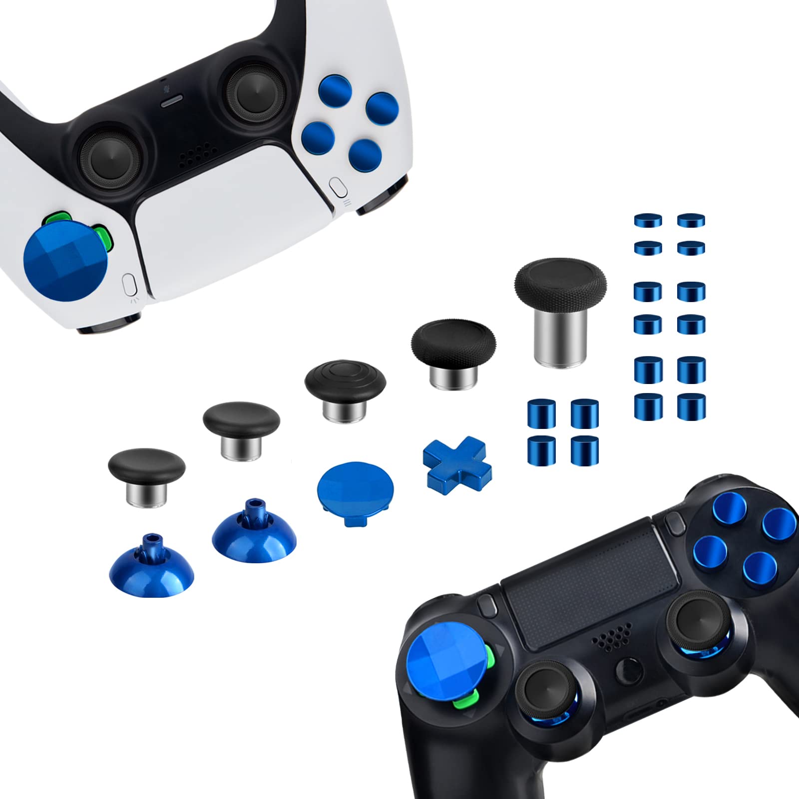 Magnetic Metal Buttons Accessories for PS4 PS5 Controller, Adjustable Height Thumbticks Replacement Parts for PS4 Slim Pro & PS5 Controllers,Includes Joysticks,Actinon Buttons & Dpad(Red)