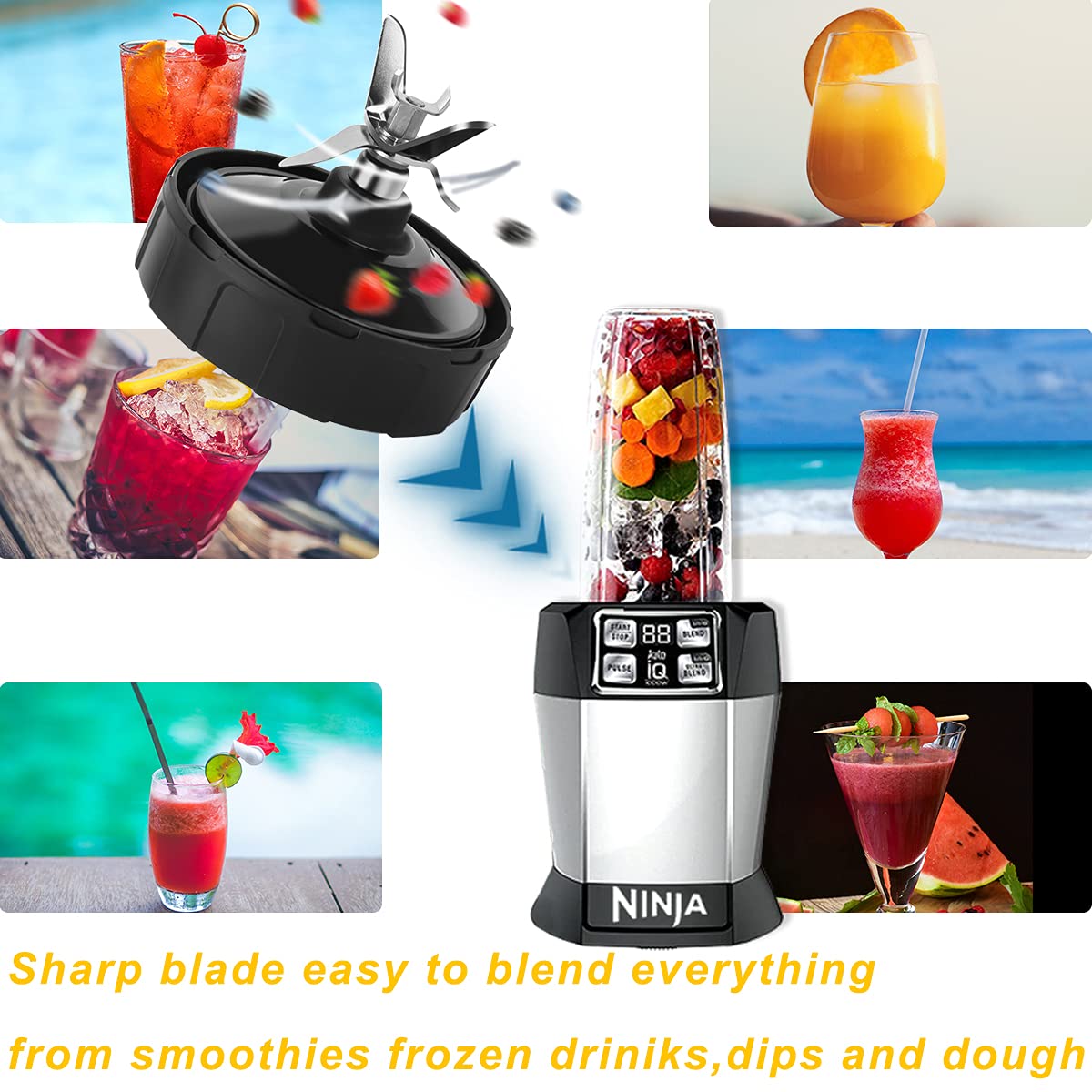 Kalageen Updated 2PCS 7 Fins Blender Blade Compatible with Ninja Blender Blade BL450-30 BL456-30 BL480-30ect. Figure 4 lists more models. Only fit for 18,24,32 oz, No 16oz.