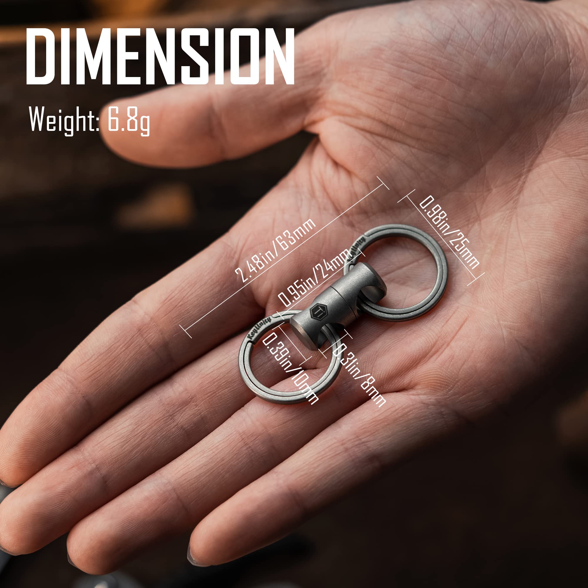KeyUnity KA15 Double-end Swivel Keychain Key Ring Connector, Titanium Rotatable Key Organizer Linker for Carabiner, Wind Chime, Plant, DIY Accessory (Sandblasted)