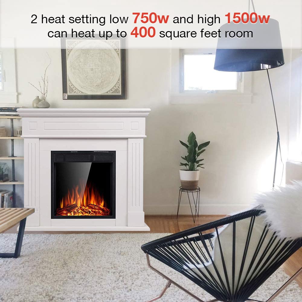 Joy Pebble 36'' Wood Electric Fireplace Mantel Package Freestanding Heater Corner Firebox with Log Hearth and Remote Control,750-1500W (Ivory White)