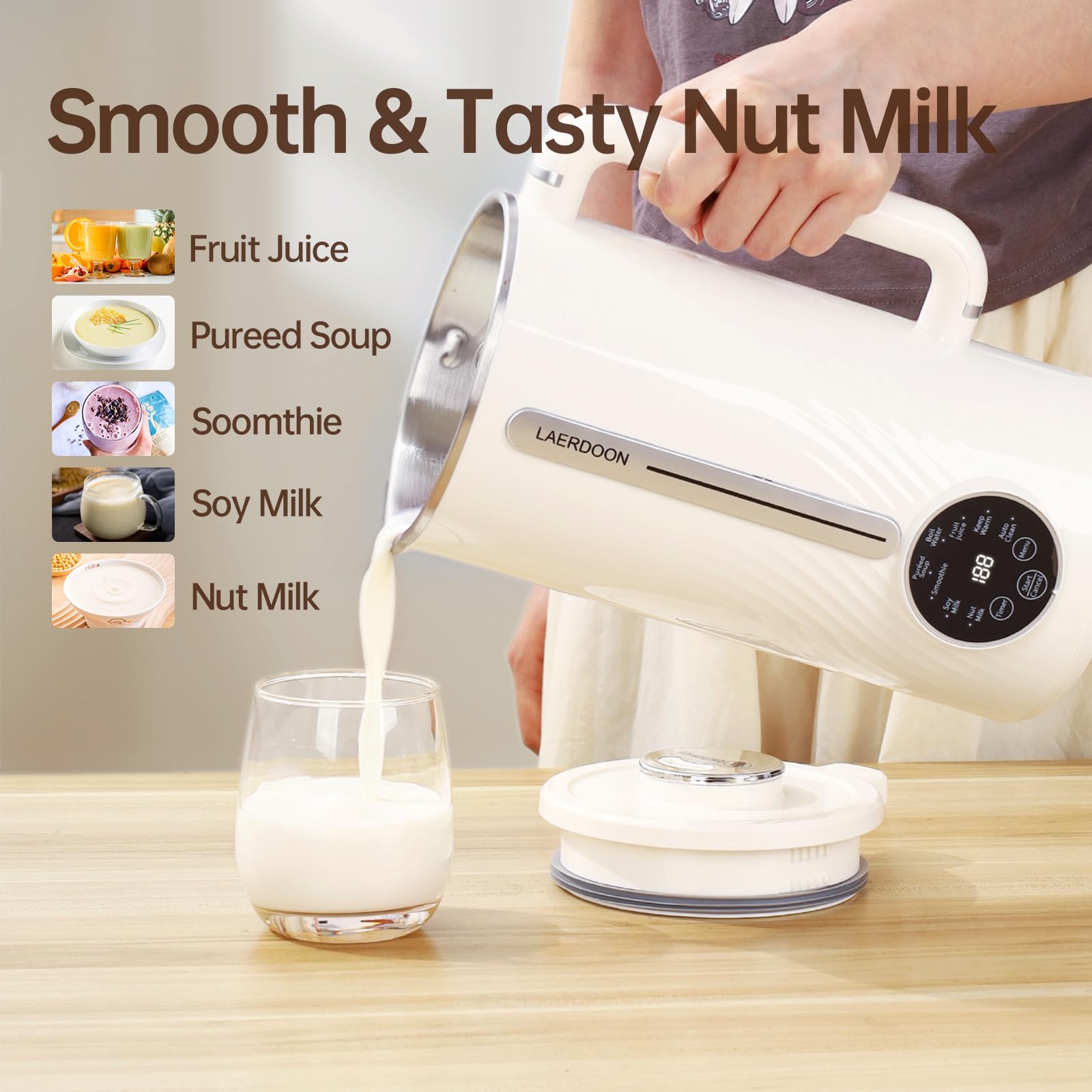 Nut Milk Maker, 34oz Soy Almond Milk Maker with 8 Blades, 8 in 1 Functions Milk Machine Automatic with 12H Timer/Auto-clean/Boil