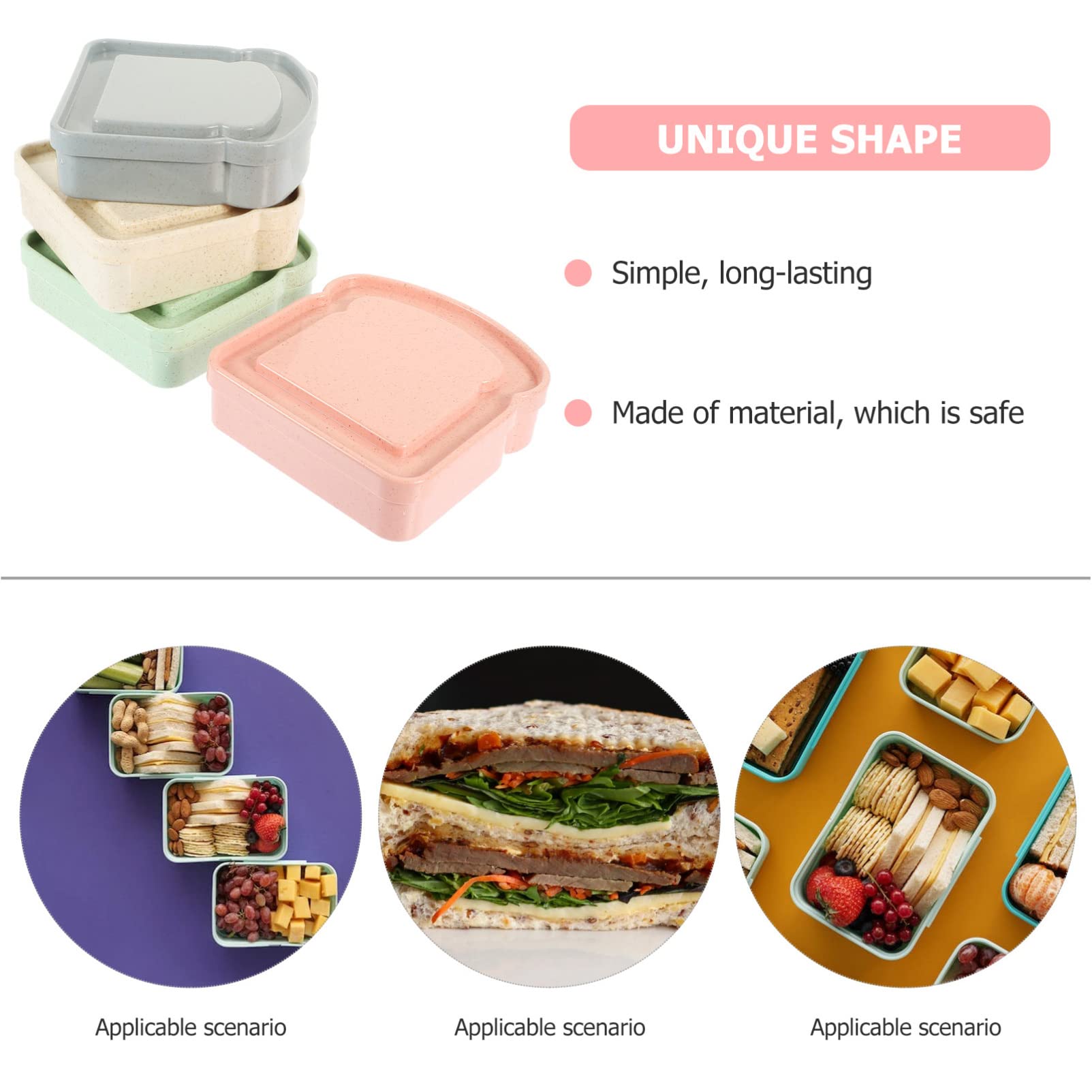 Kichvoe Sandwich Containers, Bread Storage Box Toast Shape Sandwich Box Food Storage Container Lunch Box, 5.1 * 4.8 * 1.5'',4Packs