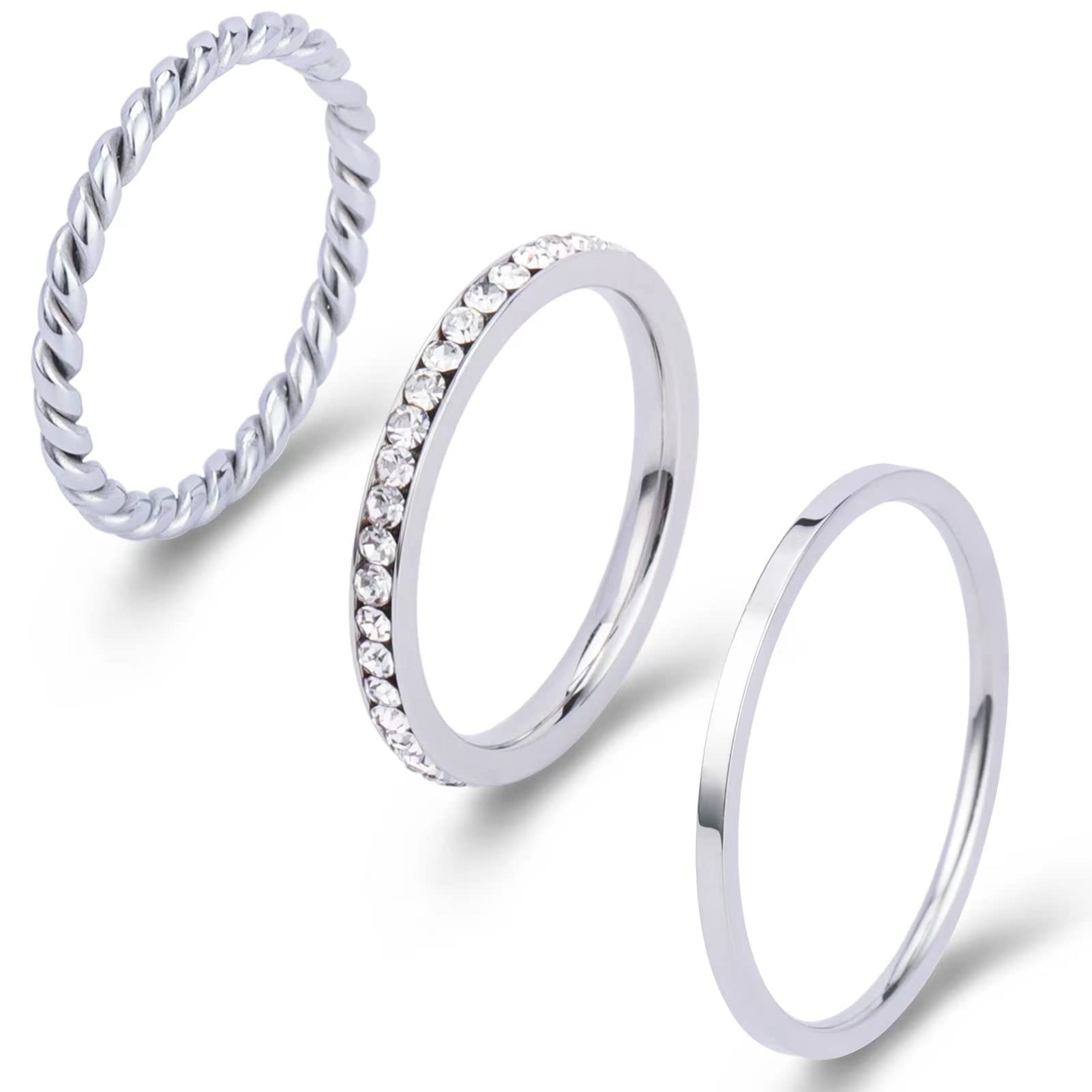 Joacii Engagement Rings for Women Stainless Steel Knuckle Rings Aesthetic Rings Set Comfort Fit Size 8