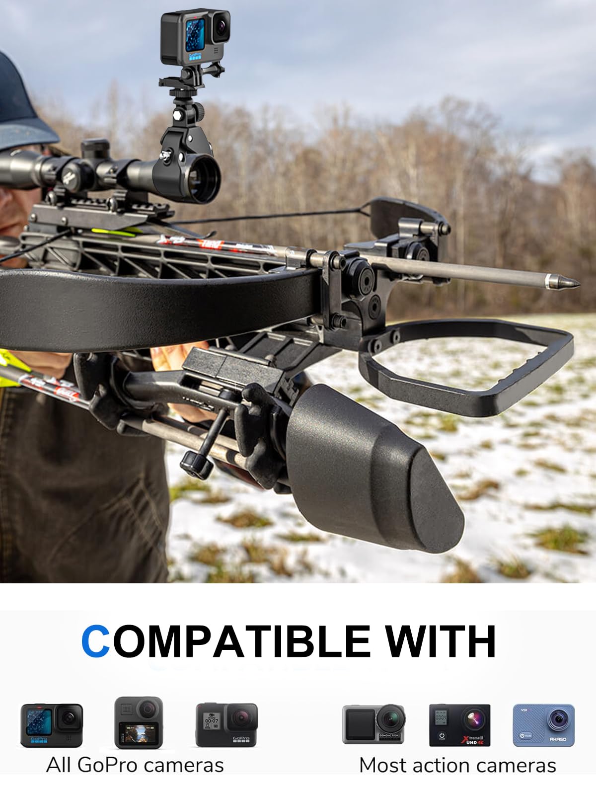 Kolasels Easy Installation Adjustable Crossbow Gun Scope Camera Clamp Mount with 1/4 Thread for Gopro Hero Session Fixation