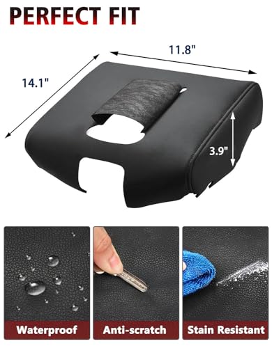 KBH Auto Center Console Cover Replacement for Chevy Chevrolet Silverado & GMC Sierra 1500 2500 3500 2014-2018, Vinyl Leather Armrest Replace Covering, Anti-Scratch, Split Bench Jump Seat (Black)