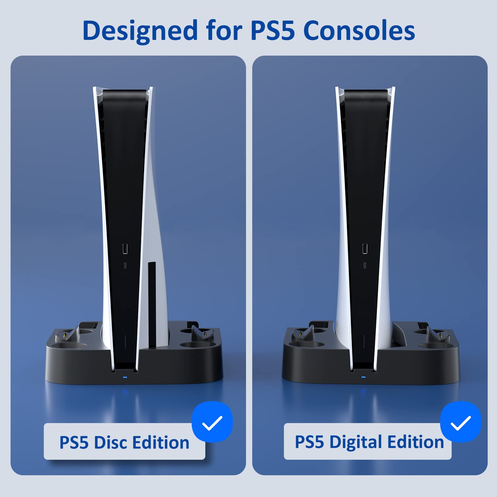 LVFAN PS5 Stand / PS5 Controller Charging Station, PS5 Accessories for Playstation 5 Digital & Disc Edition, PS5 Console Cooling Station with 3 Levels Adjustable Fan Speed, 8 x PS5 Games Slots β Black
