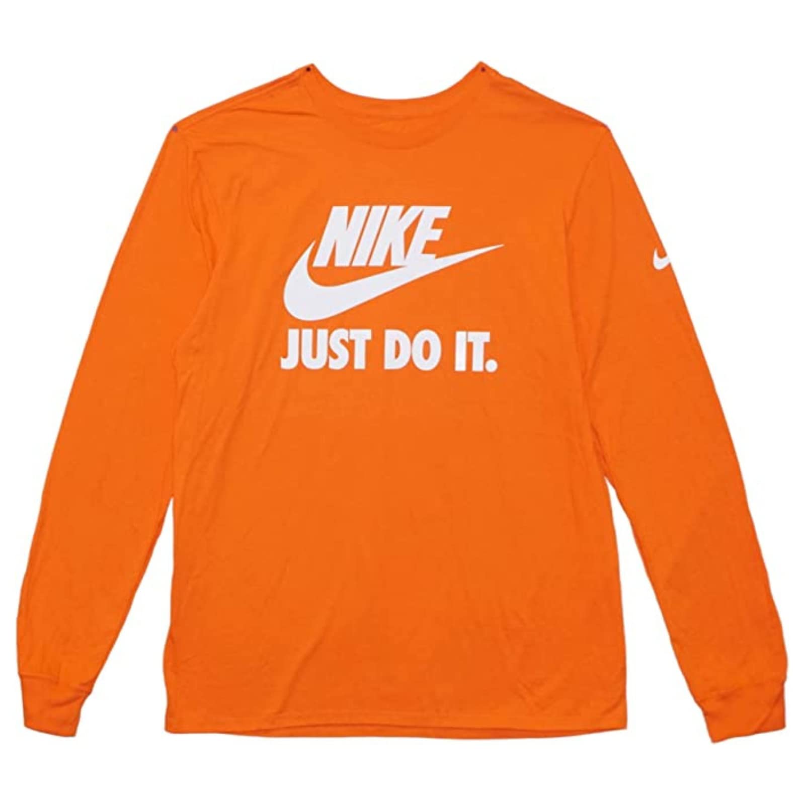 Nike JUST DO IT Graphic Long Sleeve Cotton T Shirt Athletic Fit (as1, Alpha, l, Regular, Regular, Large) Orange/White