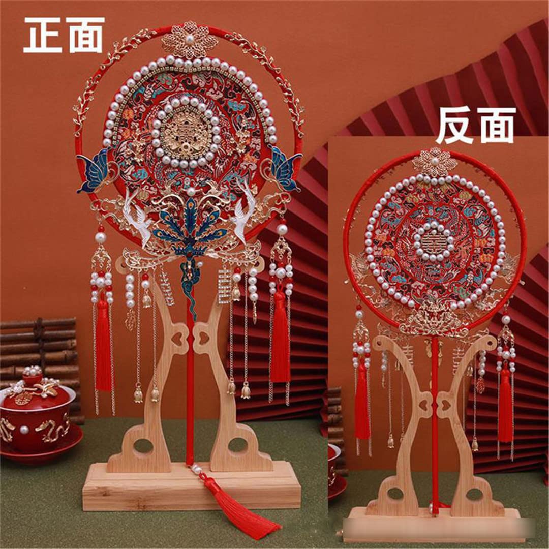 Lmtossey Antique Bridal Fan Chinese Classical Wedding Bride Long Handle Group Fan Wedding Supplies Xiuhe Photography Hold Fan Props