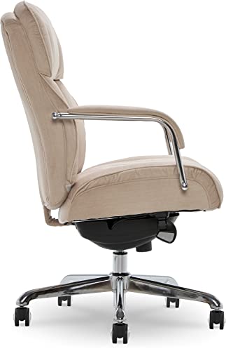 La-Z-Boy Sutherland Quilted Leather Executive Office Chair with Padded Arms, High Back Ergonomic Desk Chair with Lumbar Support, Cream Microfiber Fabric