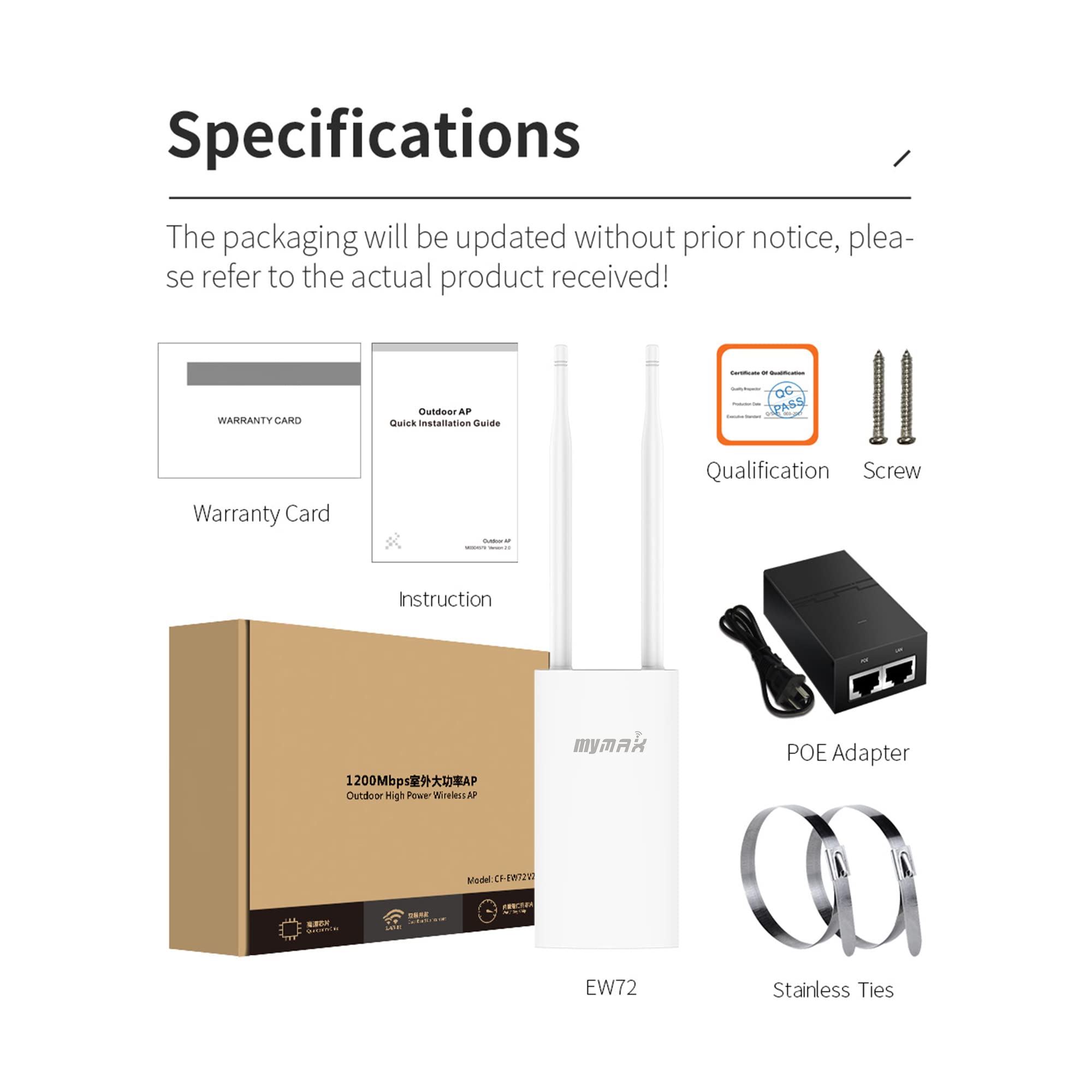 MyMAX EW72 AC1200 Long Range Outdoor WiFi Extender with 3 Chips & 2 Antennas, Dual Band 2.4+5.8GHz 1200Mbps Weatherproof Outside PoE Access Point (AP)/WiFi Booster Amplifier/Wireless Repeater/Router