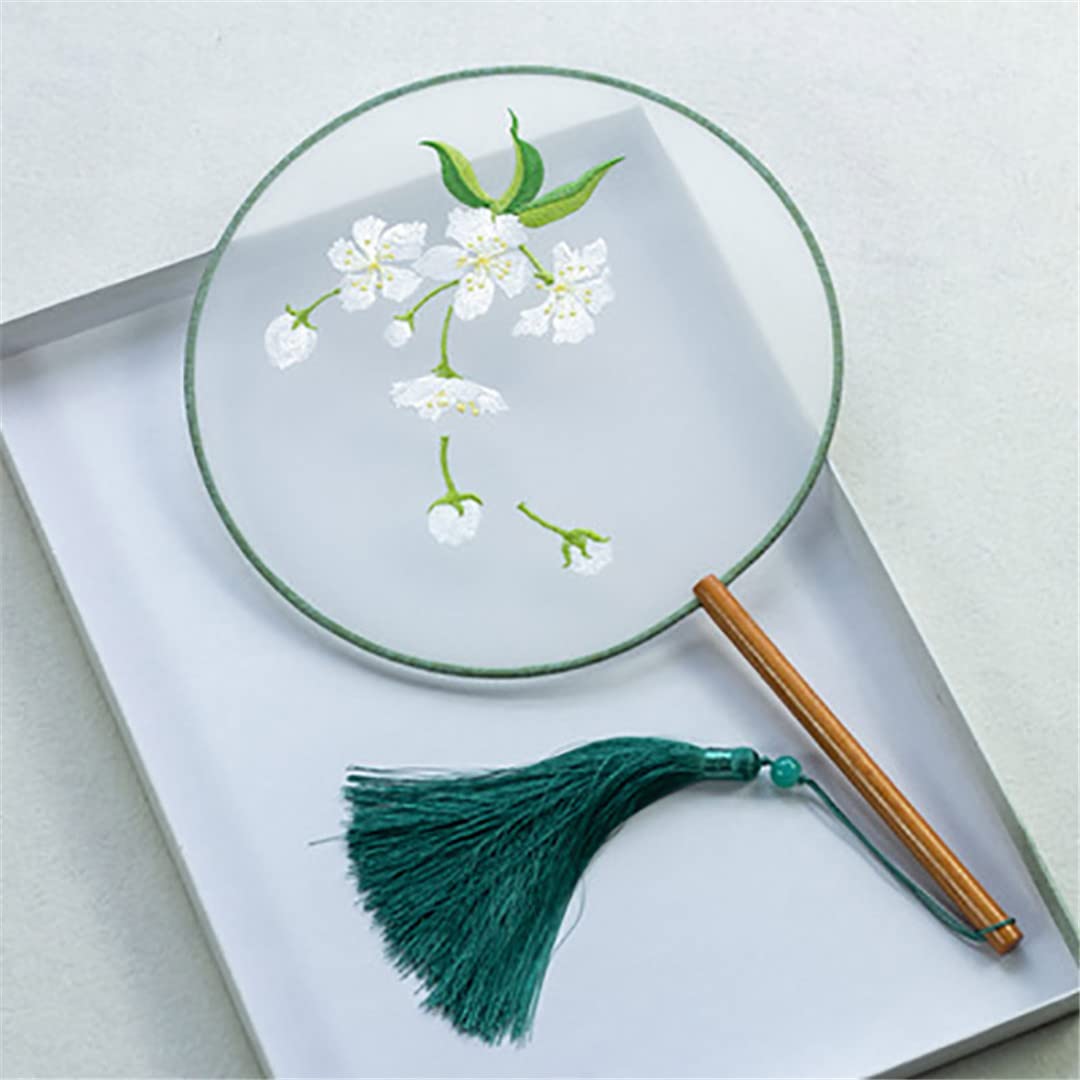 Lmtossey Traditional Chinese Double-Sided Pattern Hand Held Circular Fan, China Han Ancient Dance Hanfu Cheongsam Embroidery Round Fan