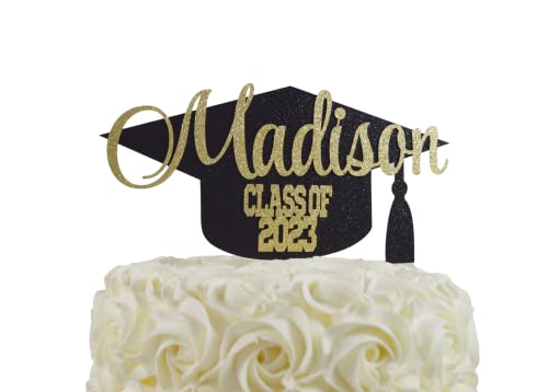 Personalized 2023 Graduation Cap Glitter Paper Party Cake Topper