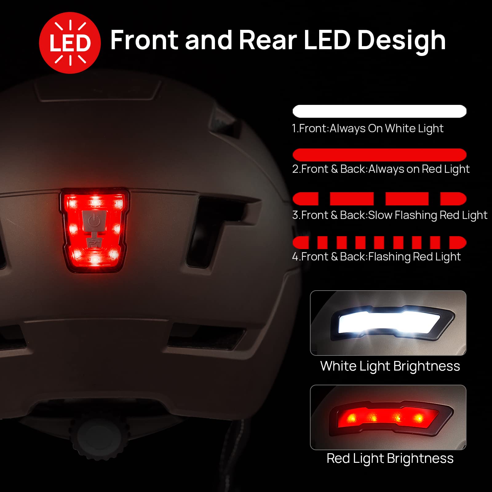 ILM Adult Bike Helmet with USB Rechargeable LED Front and Back Light Mountain&Road Bicycle Helmets for Men Women Removable Goggle Cycling Helmet E3-10L(Titanium, Small/Medium)