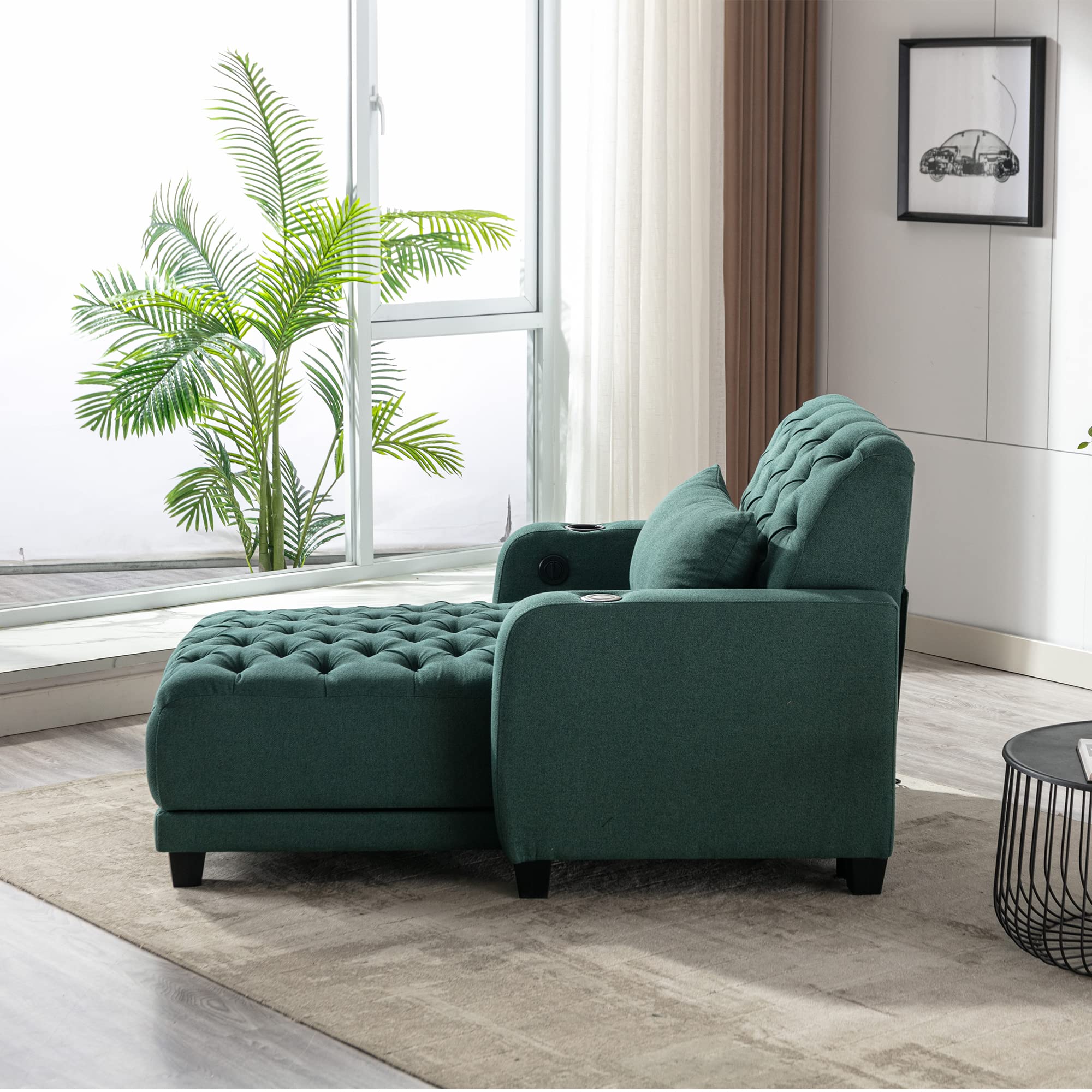 HomSof Chaise Lounge Indoor Convertible Sofa Bed, Adjustable Backrest Lounge Sofa with Thick Padded, Reclining Chair with Solid Rubber Wood Leg
