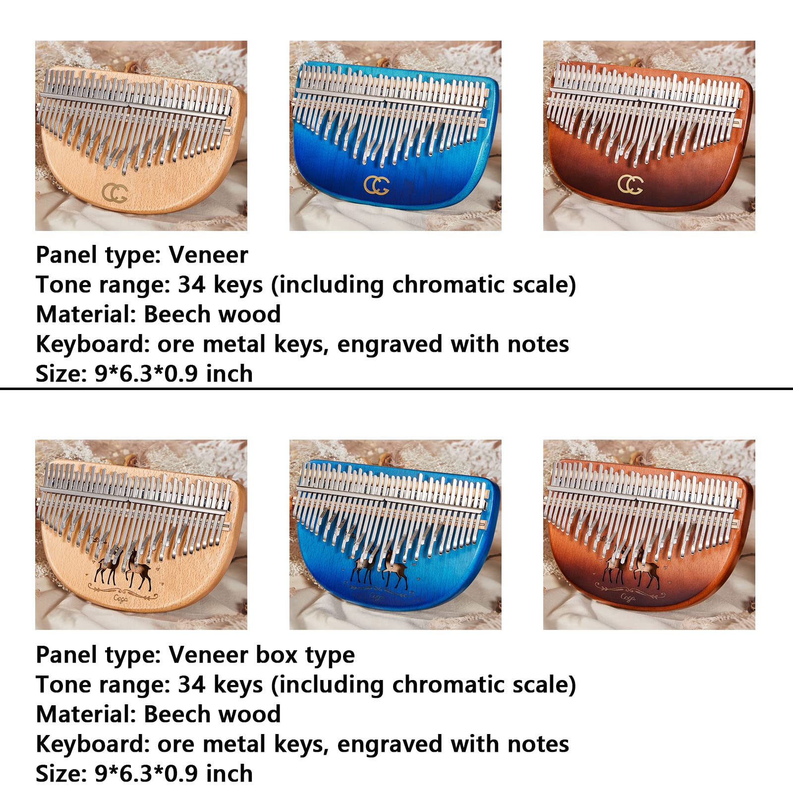 Kalimba 34 Keys Thumb Piano Includes Chromatic Scales Beginner's Set Protective Case Tuning Hammer African Instruments with Manual for Children Adults Beginners Best Gift (Veneer type,Brown)