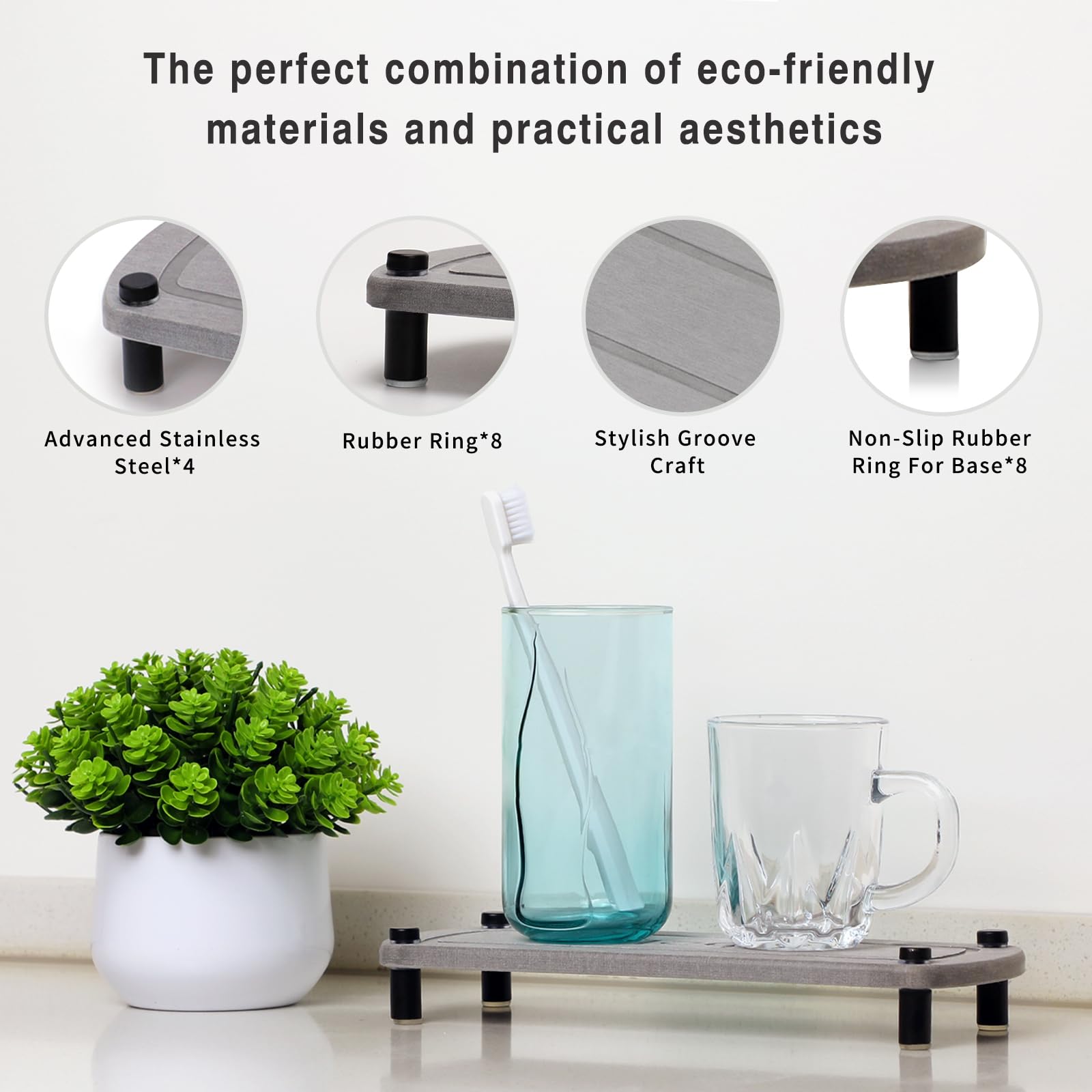 Kibelly Instant Dry Sink Organizer,Kitchen & Bathroom Sponge Soap Rack Dispenser,Countertop Fast Drying Tray Holder,Stainless Steel & Rubber Base Protection