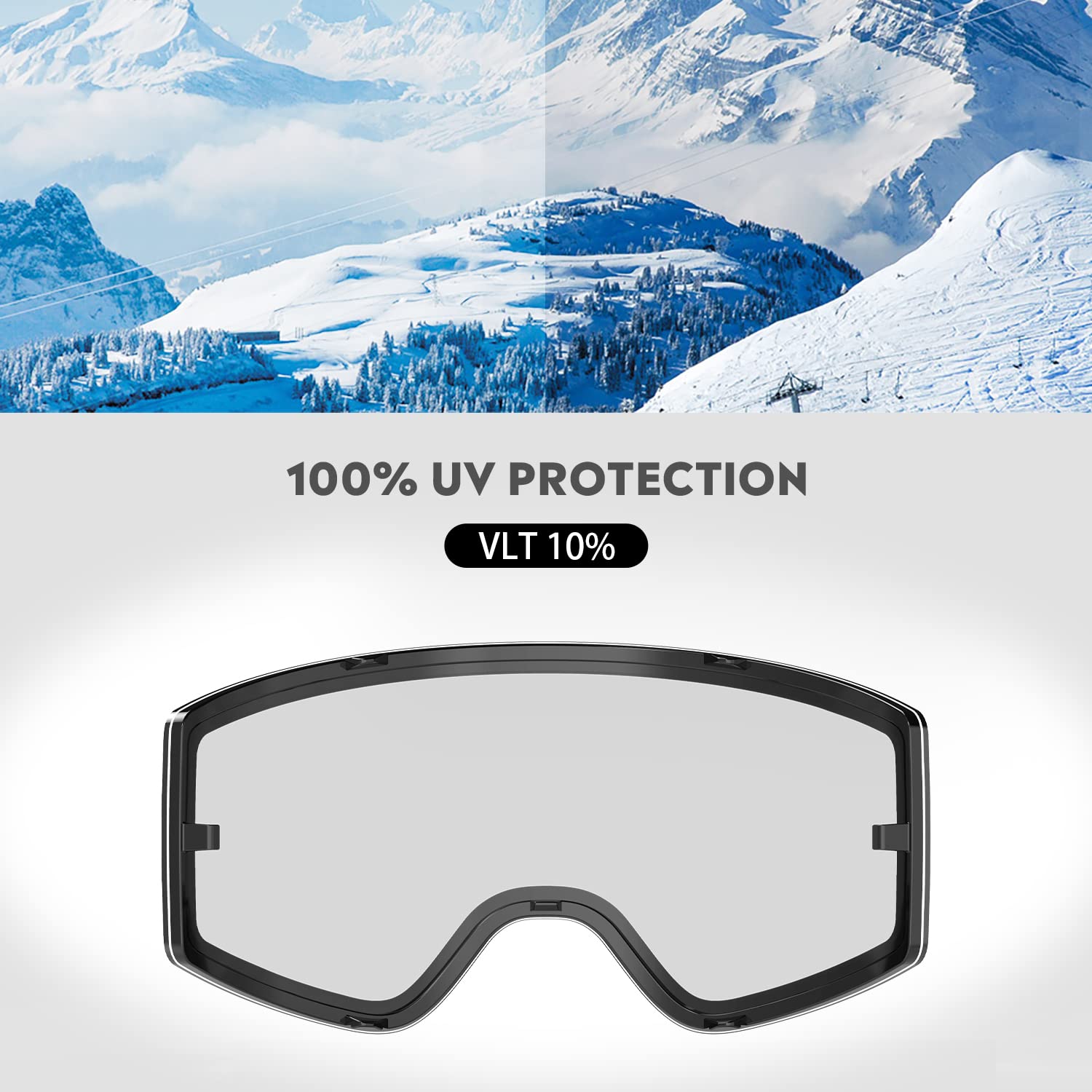 KHUNO Avigator Cylindrical Snow Goggles - Clips Lens Changing UV Protection & Anti-Fog for Skiing and Snowboarding - Clear Lens