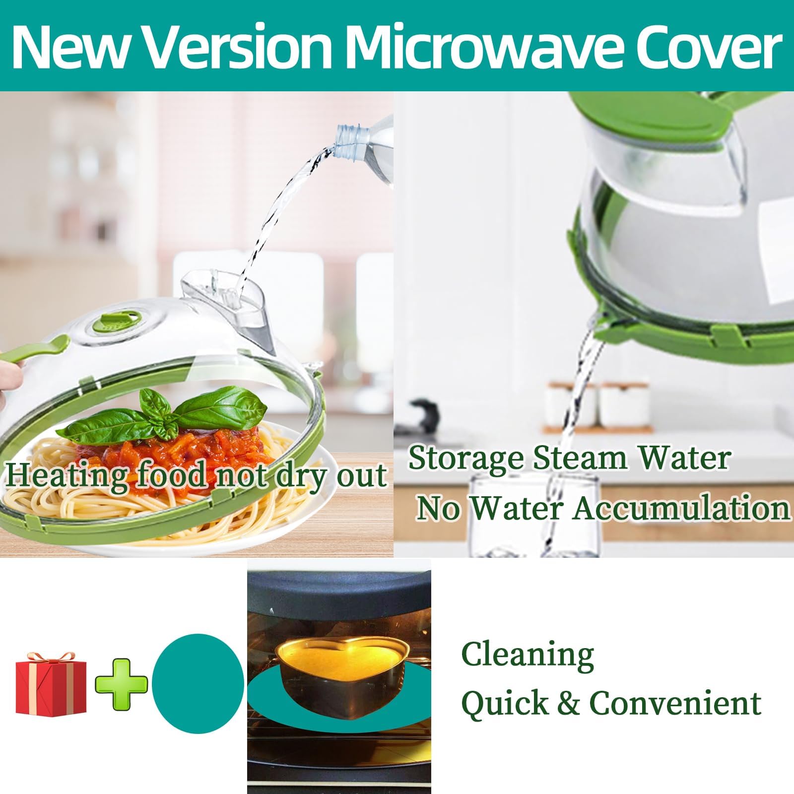 Microwave Splatter Cover with Steamer, Microwave Cover with Water Steamer, Clear Microwave Cover and Silicone Pad for Food, Adjustable Vented Splatter Guard with Handle, Home Kitchen Gadgets