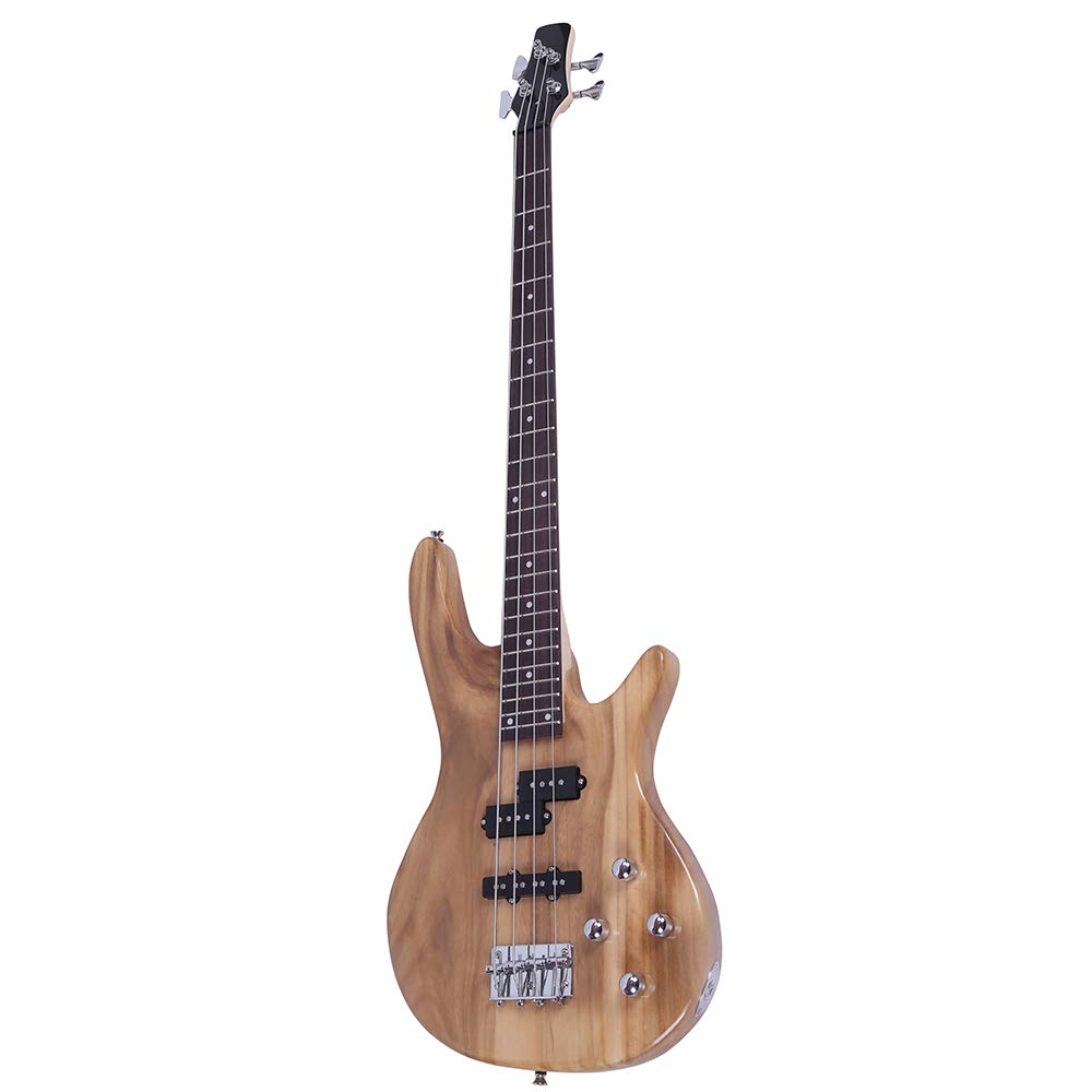 Kcelarec Electric Bass Guitar Full Size 4 String Exquisite Stylish Bass with Power Line and Wrench Tool (Burlywood Color)