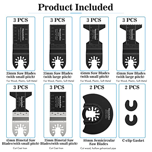 Housolution Metal/Wood Oscillating Tool Saw Blades, [20 PCS] Metal Universal Multitool Blades Kit, Quick Release Saw Blades Compatible for Dremel Porter Cable Fein Milwaukee Bosch, 7 Types of Blades