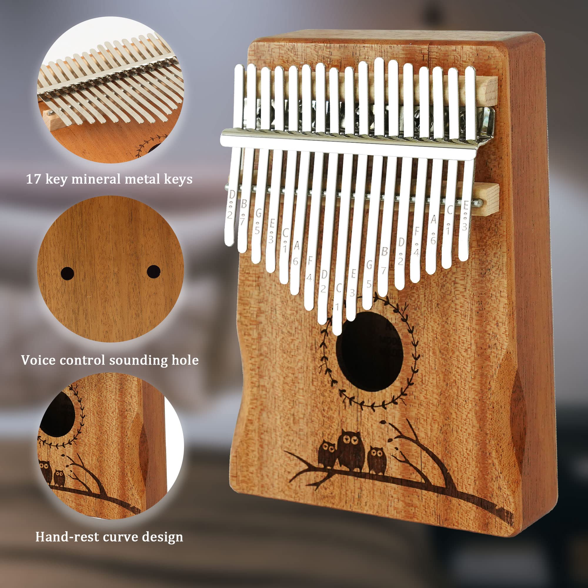 Kalimba Thumb Piano 17 Keys, Portable Finger Piano Musical Instruments Gift for Kids, Adults, Beginners, Professionals, Includes Tuning Hammer & More