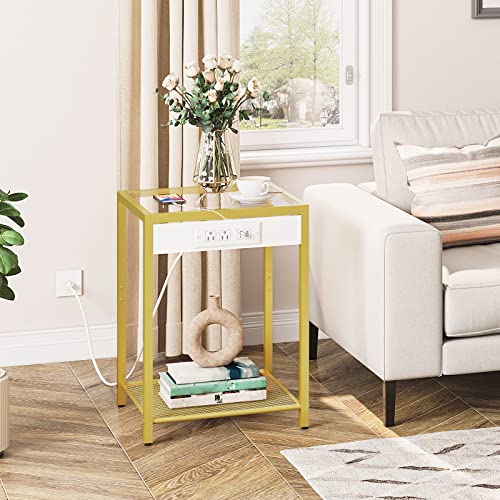 HOOBRO Side Table with Charging Station and Under Bed Storage Bundle, End Table with USB Ports and Outlets, Modern Metal Frame, for Bedroom, Living Room, GD76UBZ01-BK01BS01