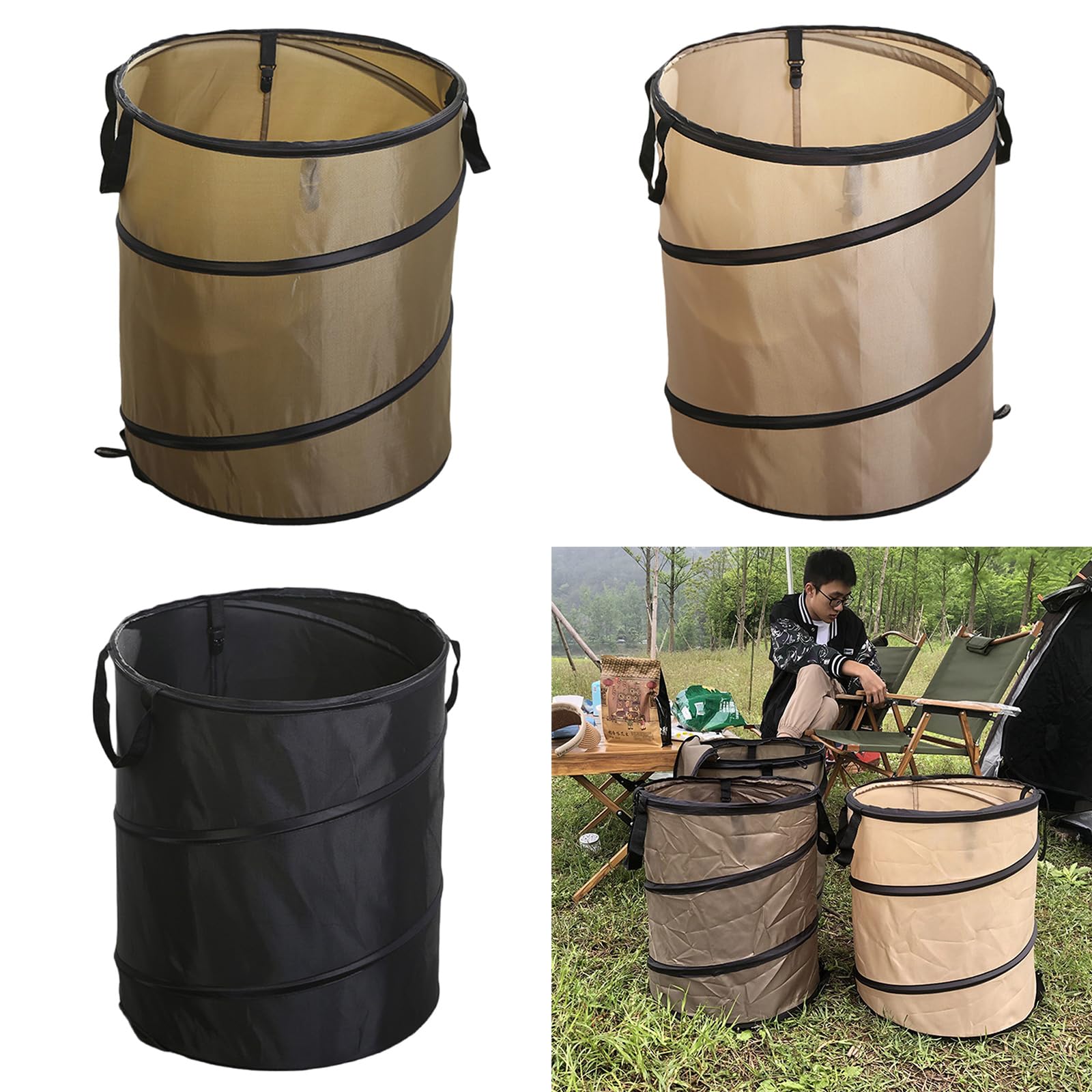 QUETHEDS Folding Trash Can Camping Garbage Bin Home Toy Clothing Storage Container Round Bucket Camping Container Easy to Install