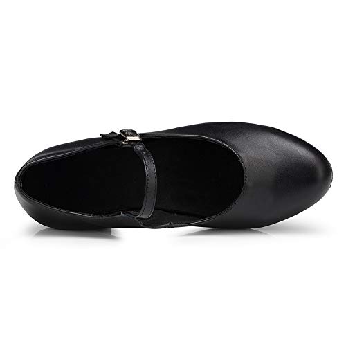 JUODVMP Character Shoes for Women Dance Shoes 1920‘s Swing Tango Shoes with Kitten Heel Model L042 Black,8.5 US
