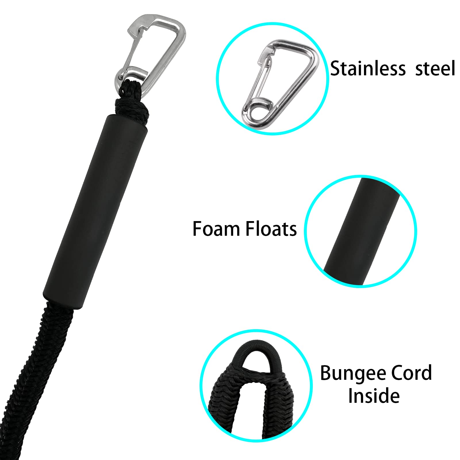 ISURE MARINE Bungee Dock Lines with Stainless Steel Hook 4 Feet Bungee Docking Rope Mooring Rope (2pcs)