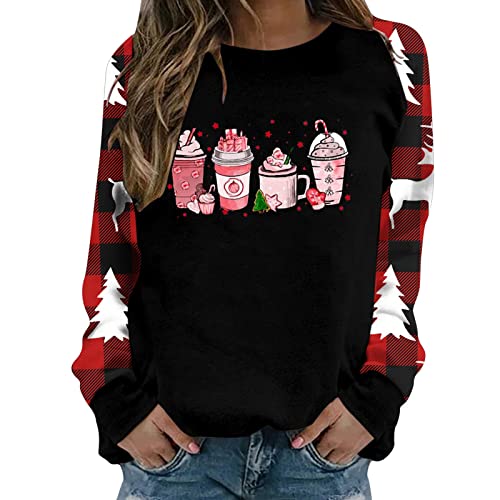 Lmzaren Women's Trendy Long Sleeve Pullovers Crew Neck Tunics Reindeer Sweaters Xmas Streetwears Buffalo Tops Comfy Shirts