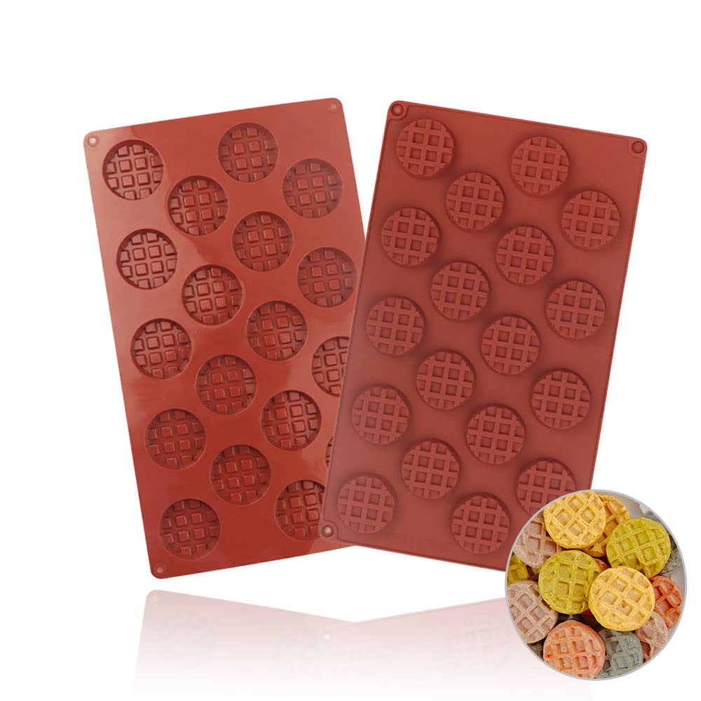 Silicone Waffle Mold Set, Round Waffle Mould DIY Round Biscuit Chocolate Mold Non-stick Waffle Baking Mold(2PCS 18-Cavity)
