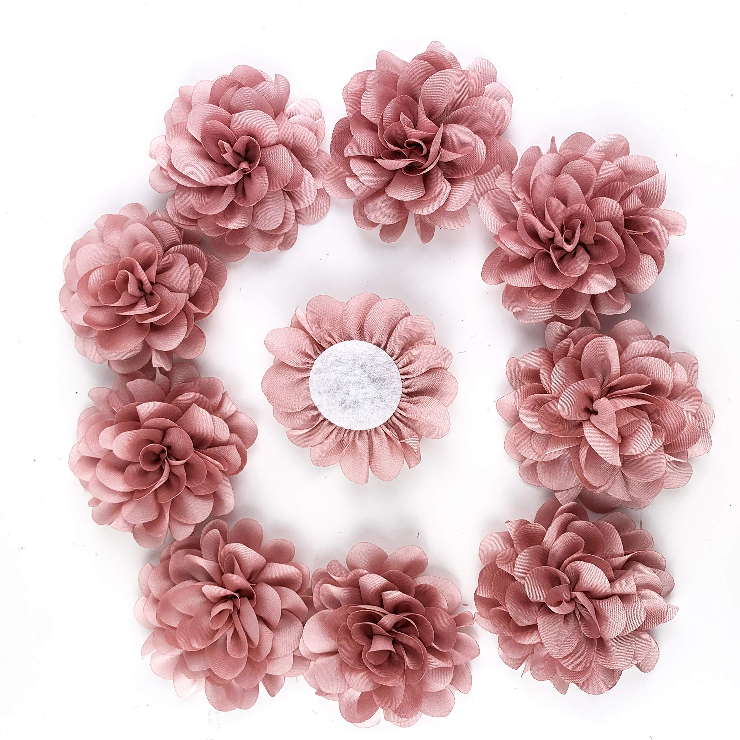 Worlds Dusty Pink Chiffon Ruffled Fabric Flower for DIY Handmade Decorative, Hair Clip,Scrapbooking and More Decoration 10PC (2-3/8" Inch)