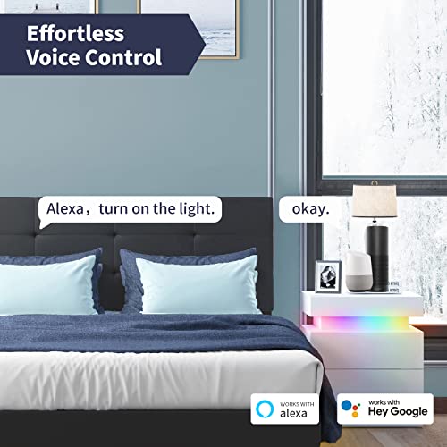 ZAFLY Platform LED Bed Frame Queen Size,Upholstered Queen Bed Frame with Adjustable Headboard,Queen Size Bed with RGB LED Strip Light,Wooden Slats Support,No Box Spring Needed,Easy Assembly,Black