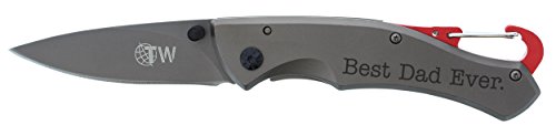 Personalized Gifts Father's Day Gift for Dad Best Dad Ever Laser Engraved Satin Gunmetal Folding Carabiner Clip Pocket Knife