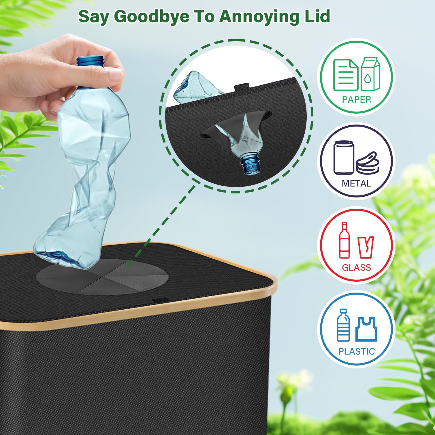 Mieaoll Recycling Bin for Kitchen,Bottle Recycle Bin Indoor 26Gallon Large Capacity with Removable Tote Bag,Bin Zip-Top Can,Black