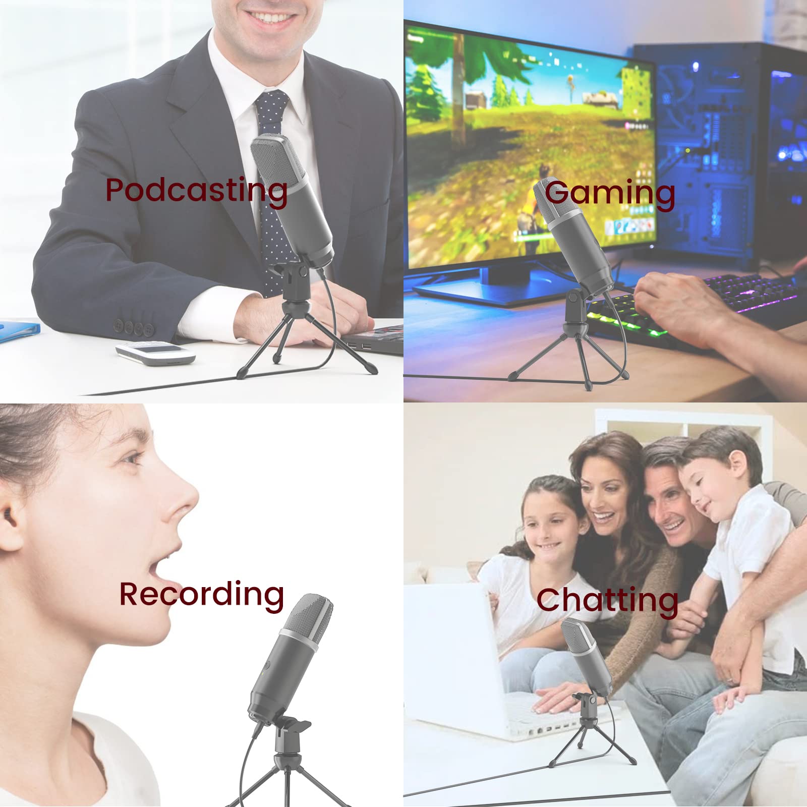 Lavales Condenser Microphone USB Microphone with Tripod for Streaming, Podcast Vocal Recording Gaming Conference Computer Microphone (Black