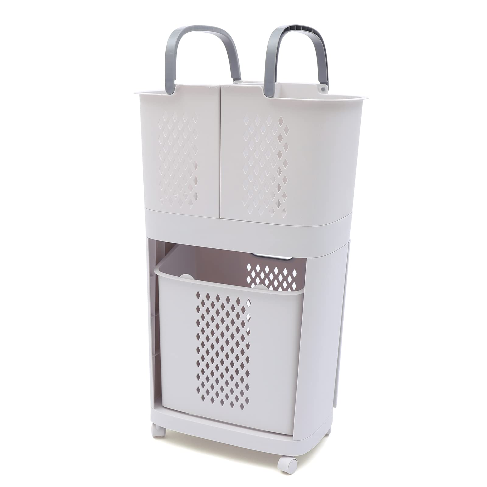 Shikiy 3-Tier Laundry Hamper with Wheels, Movable Household Laundry Basket Rolling Cart Organizer with Wheels Compact Car Basket Shelf for Bedroom Balcony Laundry Table (17.32 * 12.2 * 29.13inch)