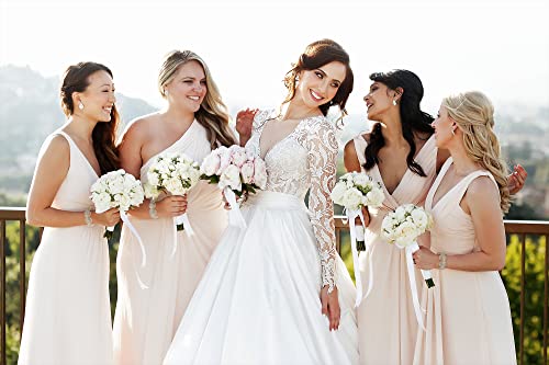 Lavencious Round Shape Elastic Stretch Bracelet Paved with Rhinestones Bridal Wedding Jewelry for Women 7"(Gold Clear)