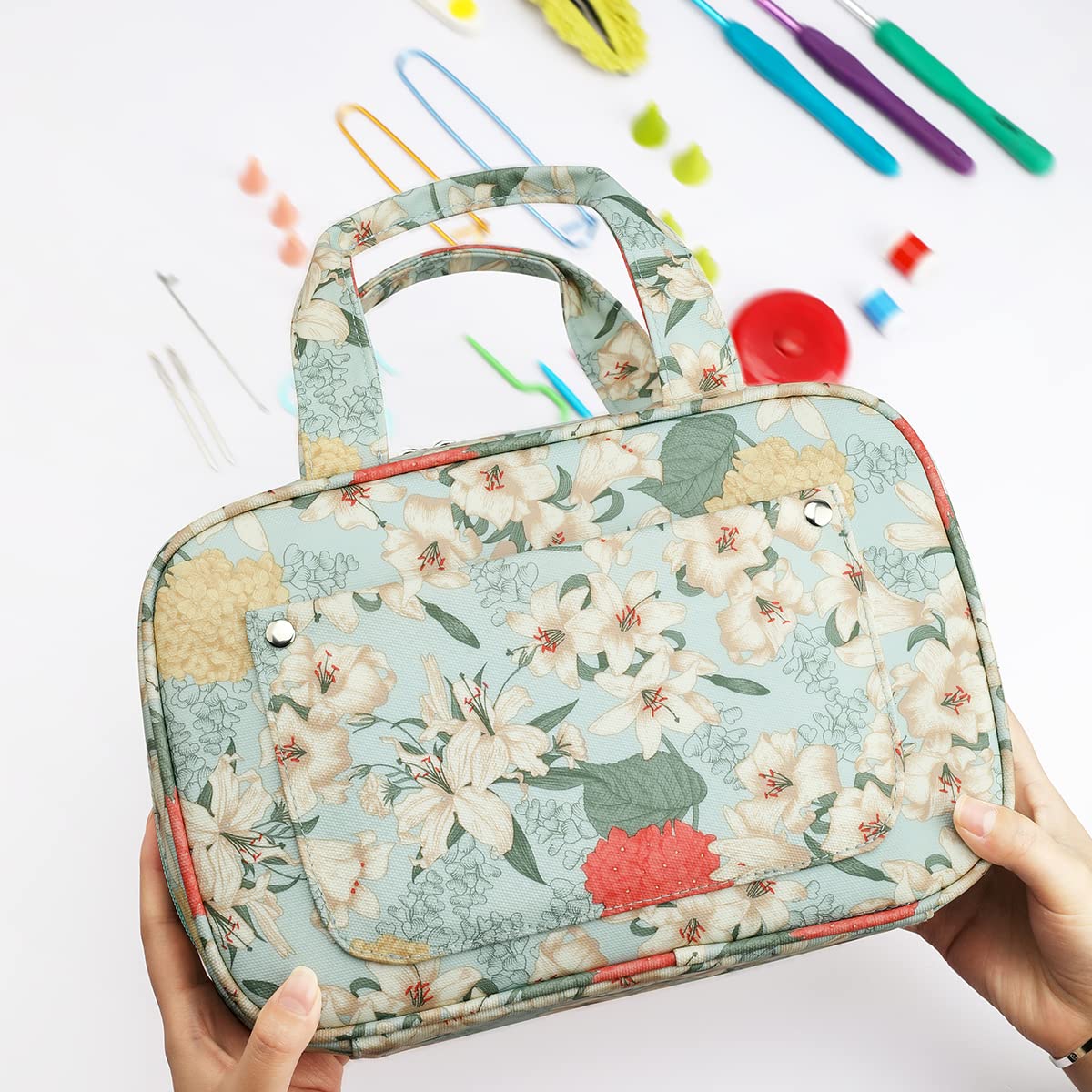 Home Sewing Kit Empty Bag for Storage Yarn Knitting Needles Crochet Hooks Thread DIY Sewing Accessories Supplies Organizer Case (Green)