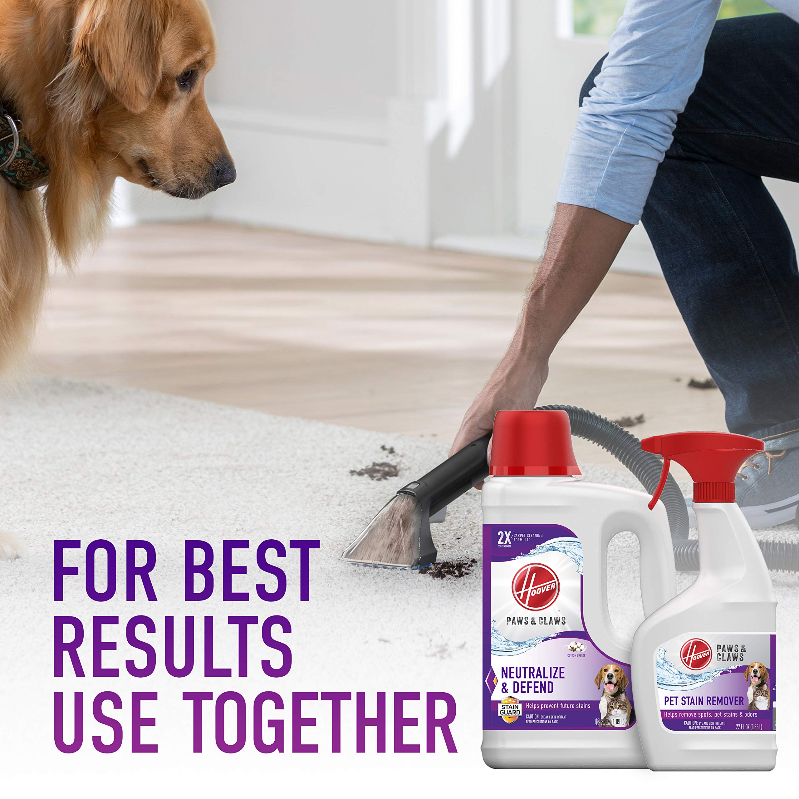 Hoover Paws & Claws Spot and Stain Remover, 22oz Pet Pretreat Spray Formula for Carpet and Upholstery, AH30901, White
