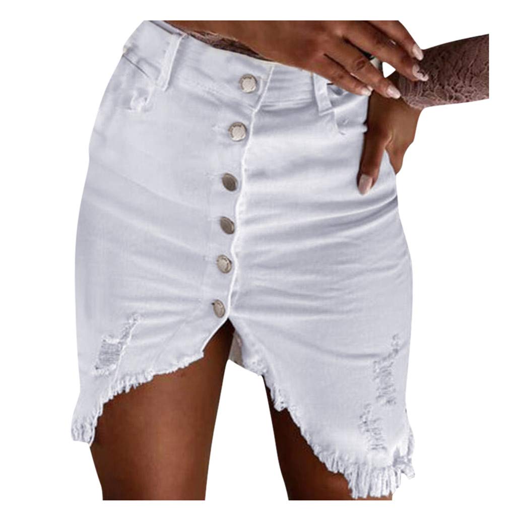 Light Blue Long Skirts for Women Red Skirt Design Denim Button Women's Open Front Split Summer Midi Length