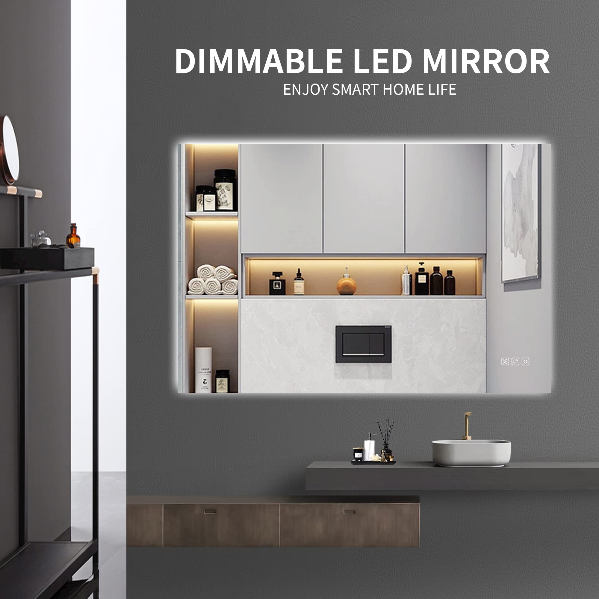KEECKA 24x36 Inch LED Bathroom Mirror with Lights,Backlit, Anti-Fog Wall Mounted Dimmable Lighted Bathroom Mirror,3-Color Warm/Natural/White High(Vertical & Horizontal)